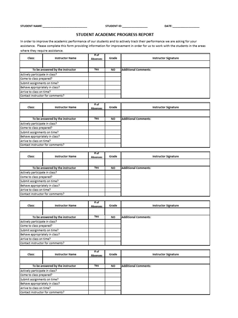 Student Academic Progress Report Form | PDF