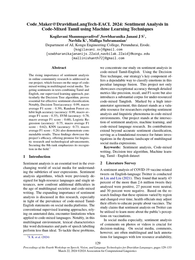 2024.dravidianlangtech-1.21 | PDF | Machine Learning | Learning