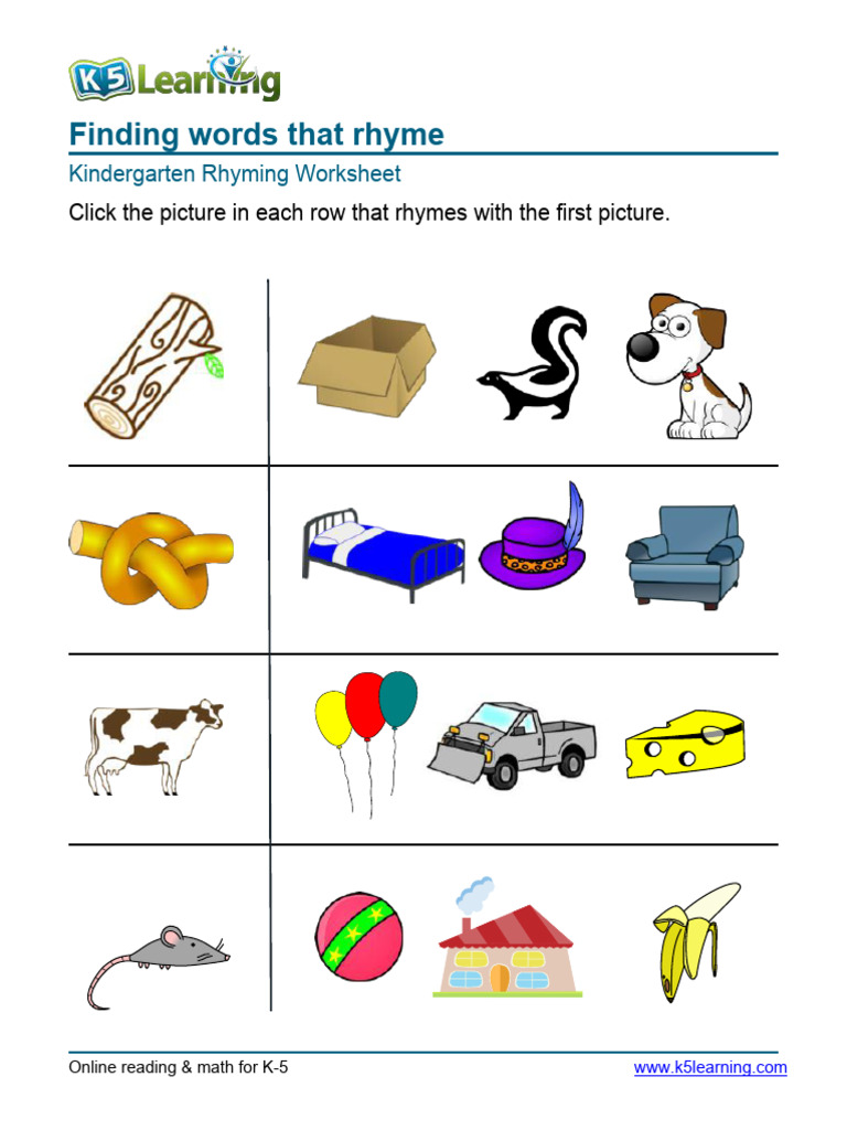 Kindergarten Rhyming Circle Pictures That Rhyme 1 | PDF