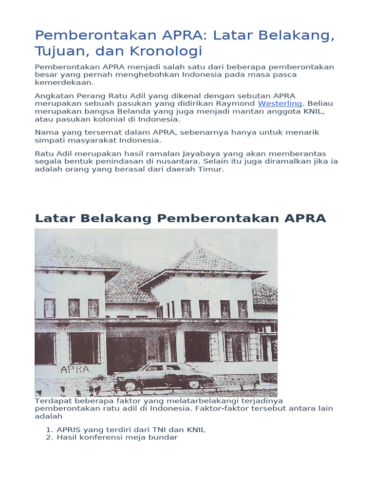 Latar Belakang Pemberontakan APRA | PDF