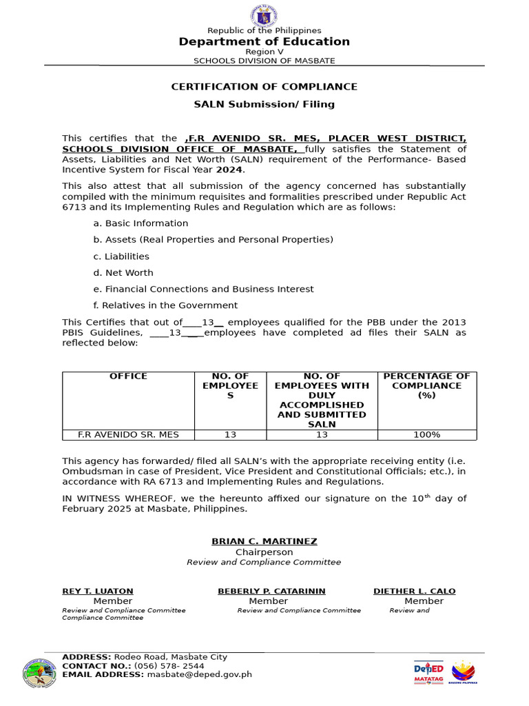 Certification For SALN | PDF | Government