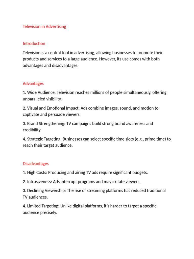 TV Advertising: Pros and Cons Explained | PDF