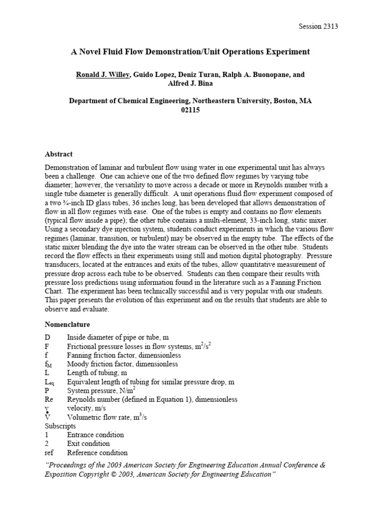 A Novel Fluid Flow Demonstration Unit Operations Experiment | PDF ...