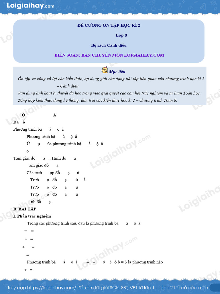 De Cuong On Tap Hk2 Toan 8 Canh Dieu Co Dap An 1712650844 | PDF