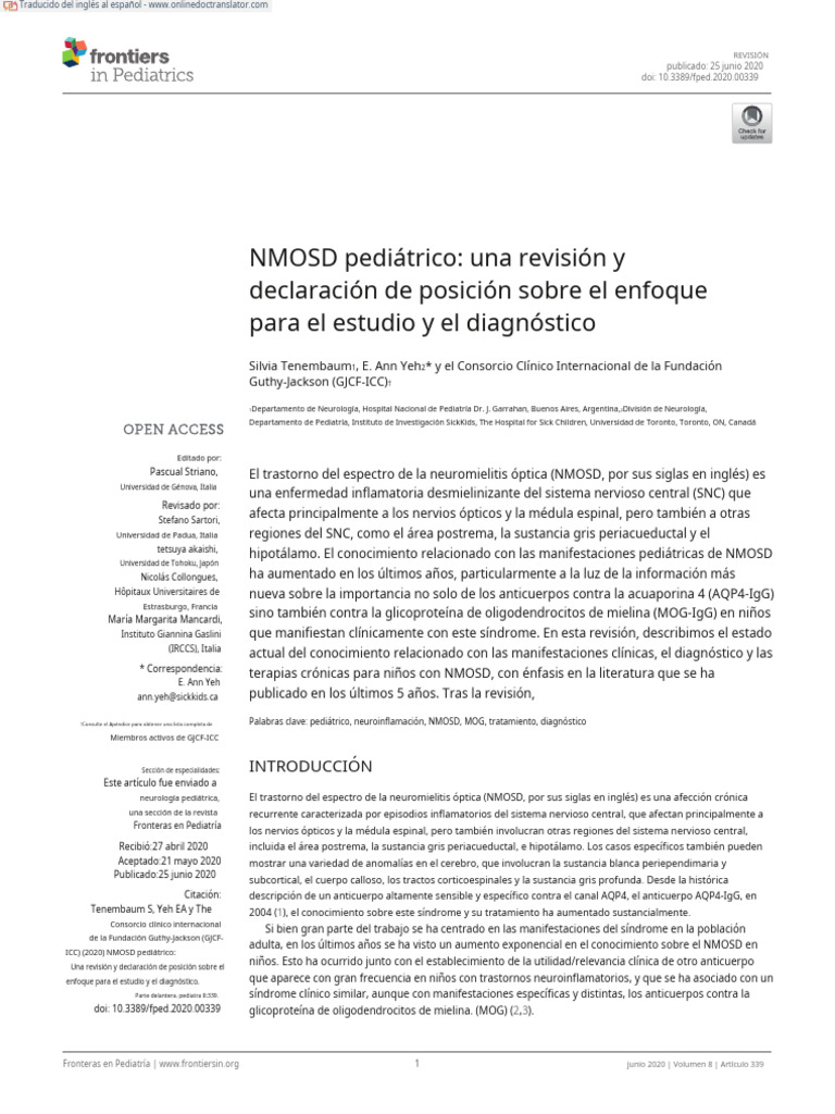 espectro NMO pediatric | PDF | Diagnostico medico | Sistema nervioso central