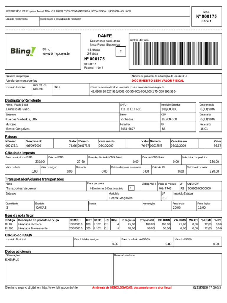 Nota Fiscal Bling | PDF