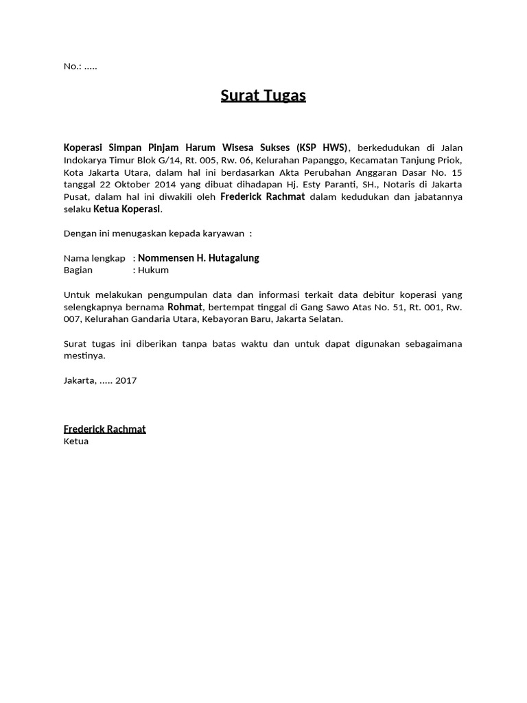 Surat Tugas Koperasi | PDF