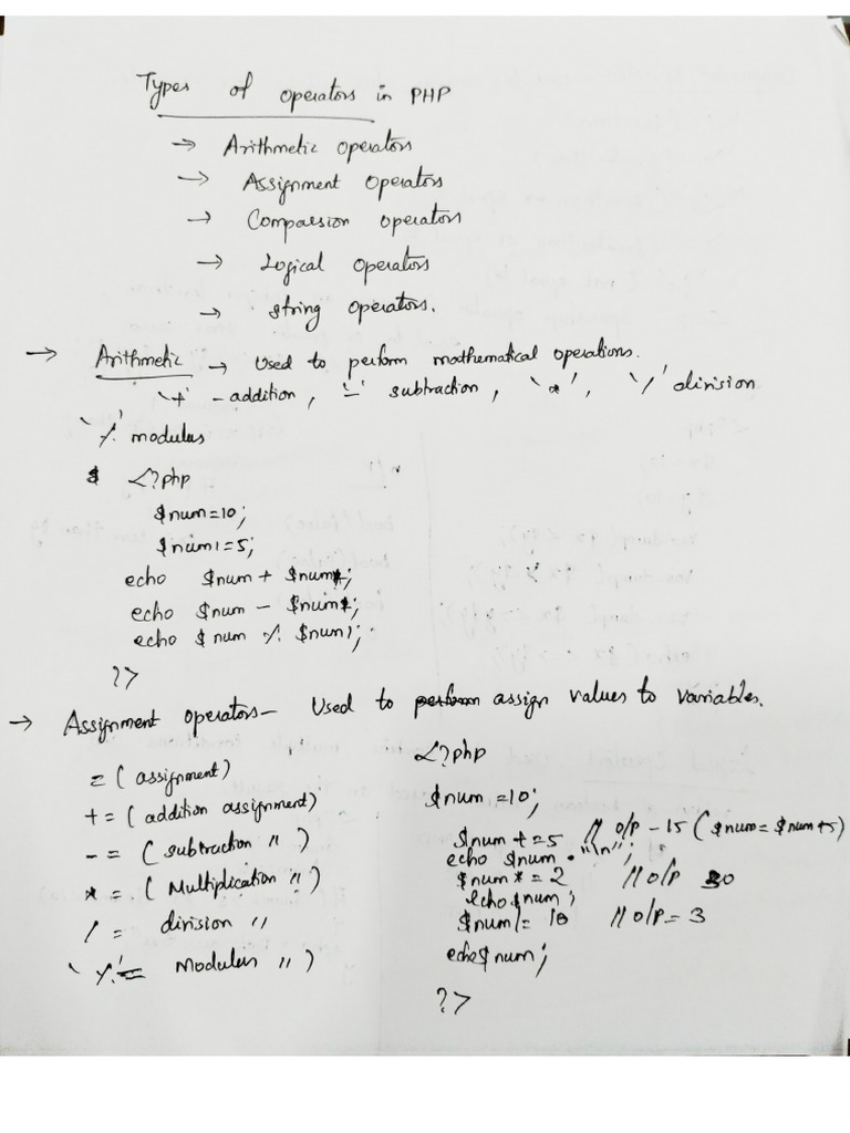 types of operators in php | PDF