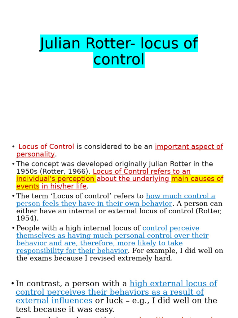 Julian Rotter- Locus of Control | PDF