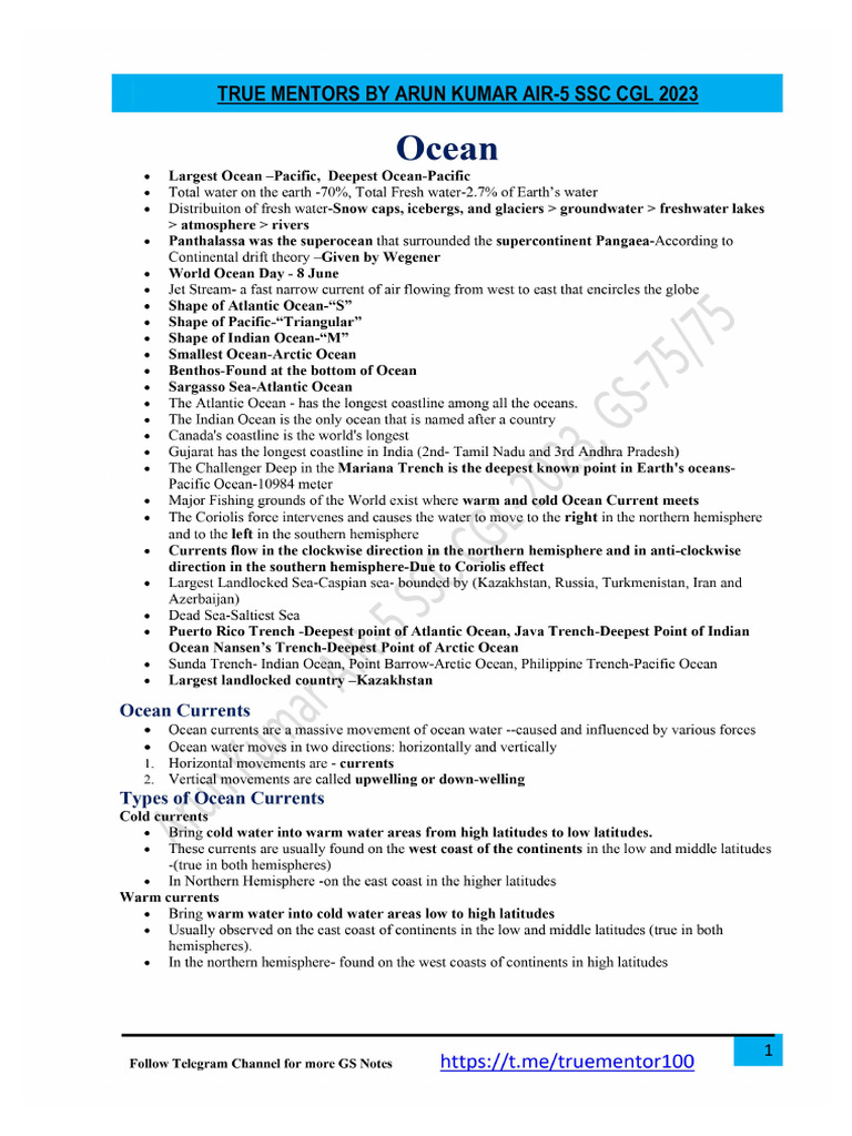 Ocean Notes by Arun Kumar AIR-5 | PDF