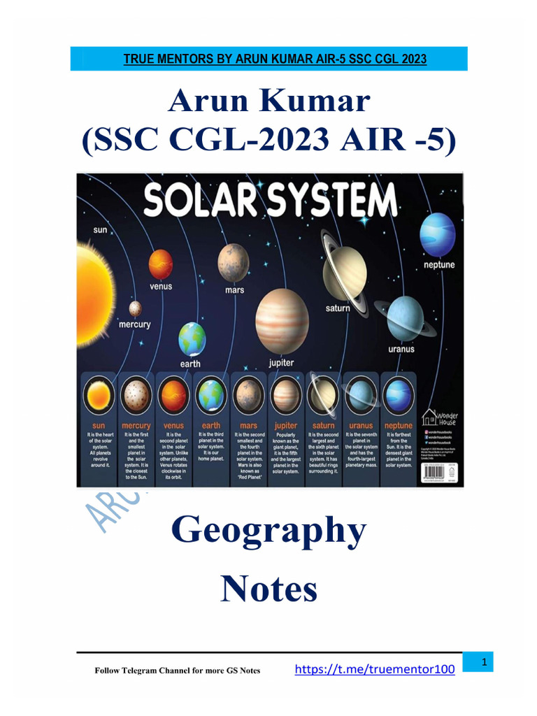 Complete Solar System Notes by Arun Kumar AIR-5 | PDF
