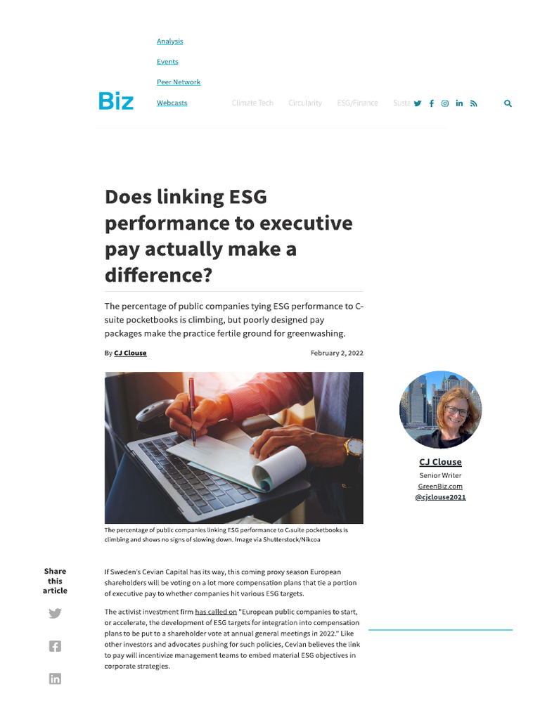 Does Linking ESG Performance To Executive Pay Actually Make A Difference | PDF