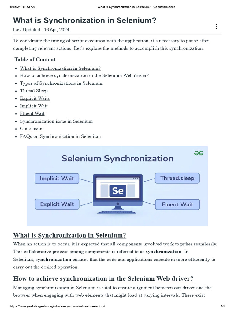 Synchronization Methods in Selenium | PDF | Selenium (Software ...