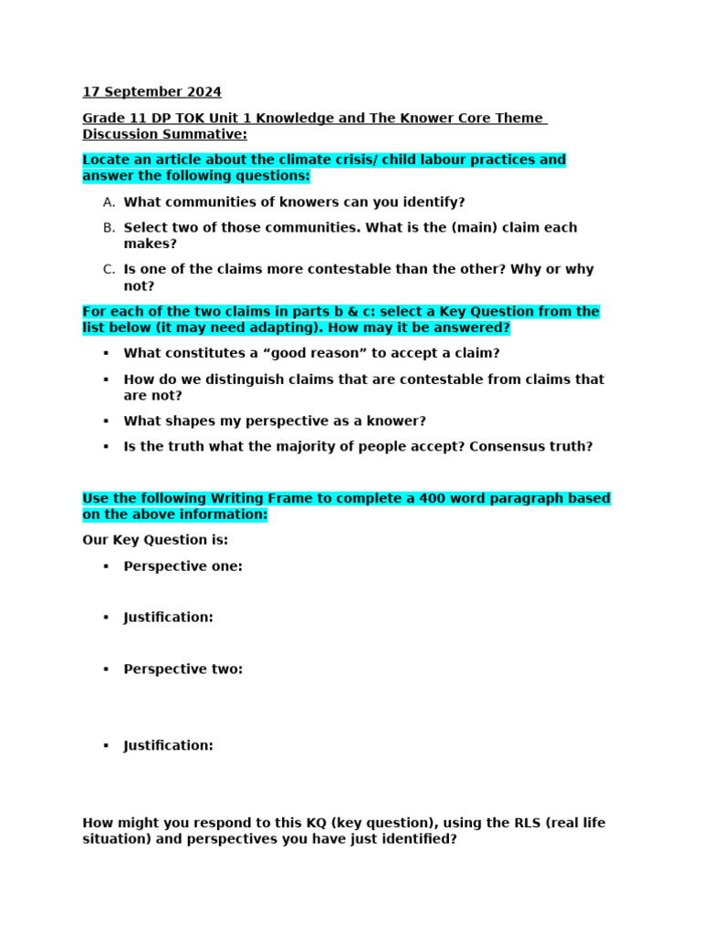 Summative Task Worksheet | PDF | Epistemology