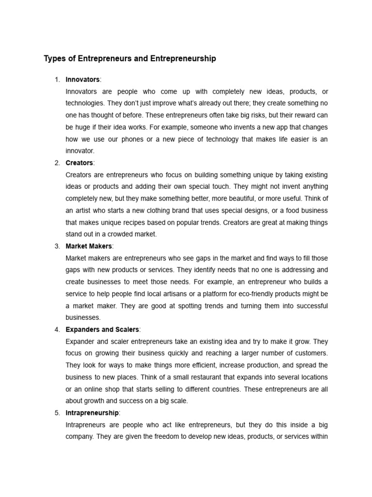 Types of Entrepreneurs Explained | PDF | Entrepreneurship | Design Thinking