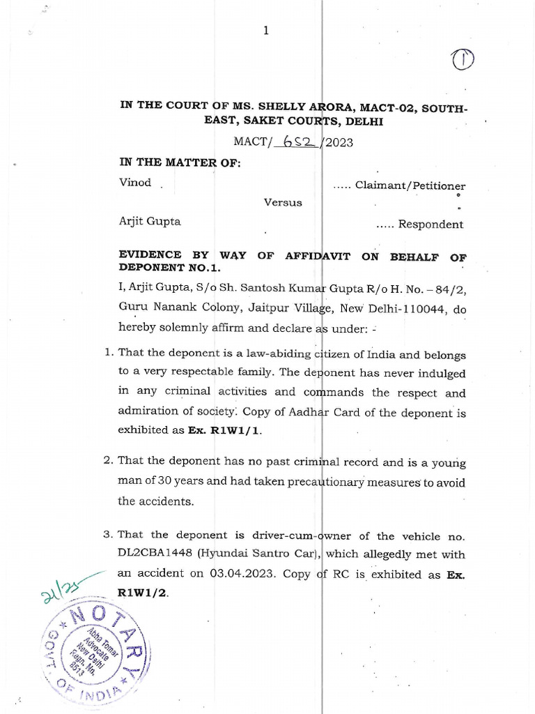 evidence vinod vs arjit | PDF | Insurance | Deductible
