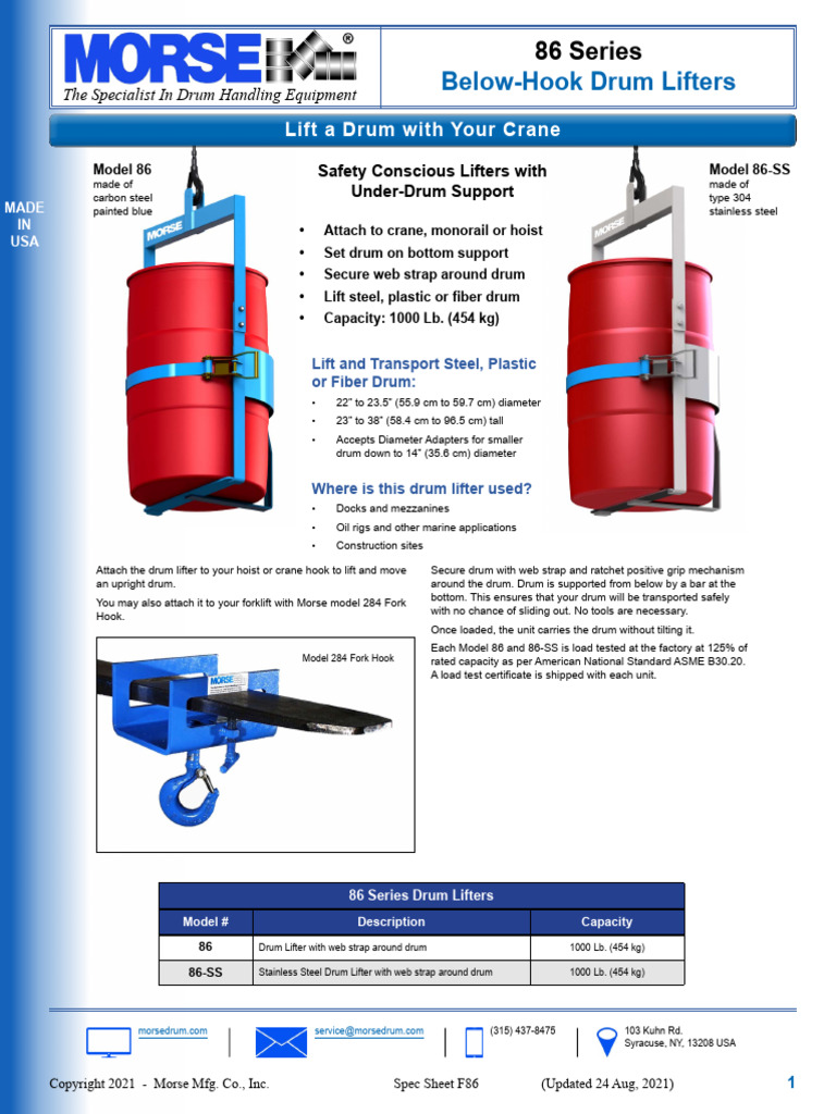 86 - Drum-Lifters Overhead Drum Lifter Catalogue | PDF | Crane (Machine ...