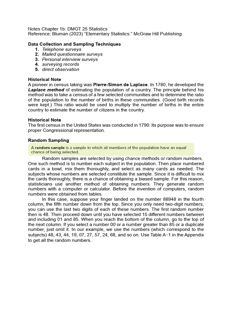 Notes Chapter 1b Bluman (2023) Elementary Statistics 2 | PDF ...