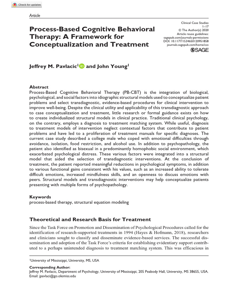 Process-Based Cognitive Behavioral Therapy A Framework For Conceptualization and Treatment ...