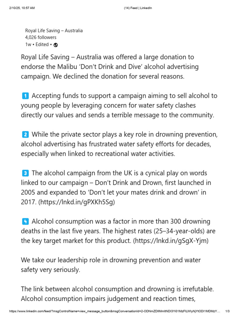 Royal Lifesaving Australia Alcohol Advert Position Statement Feed ...