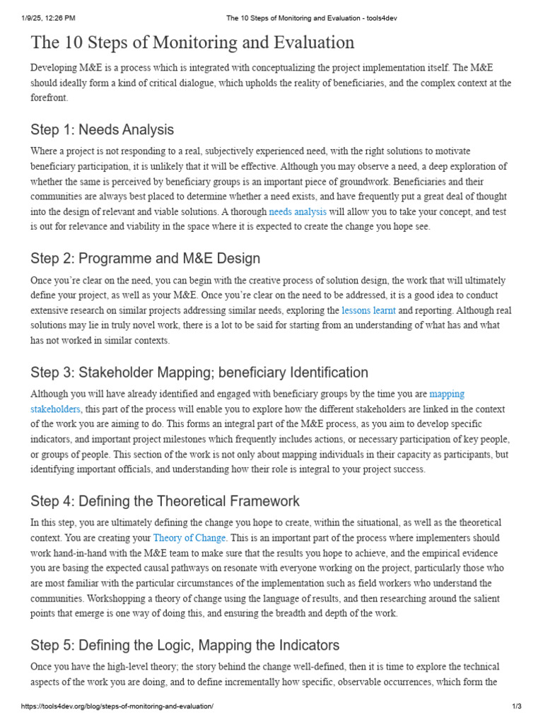 The 10 Steps of Monitoring and Evaluation - Tools4dev | PDF | Evaluation | Cognition