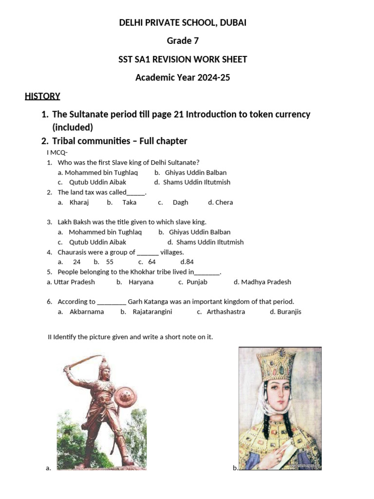 7 Sa1 Revision Worksheet SST 2024-25 | PDF | Plate Tectonics | River