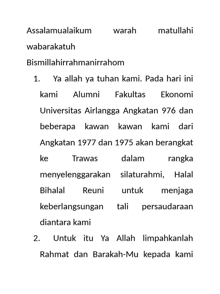 Doa Mau Pergi Ke Trawas | PDF