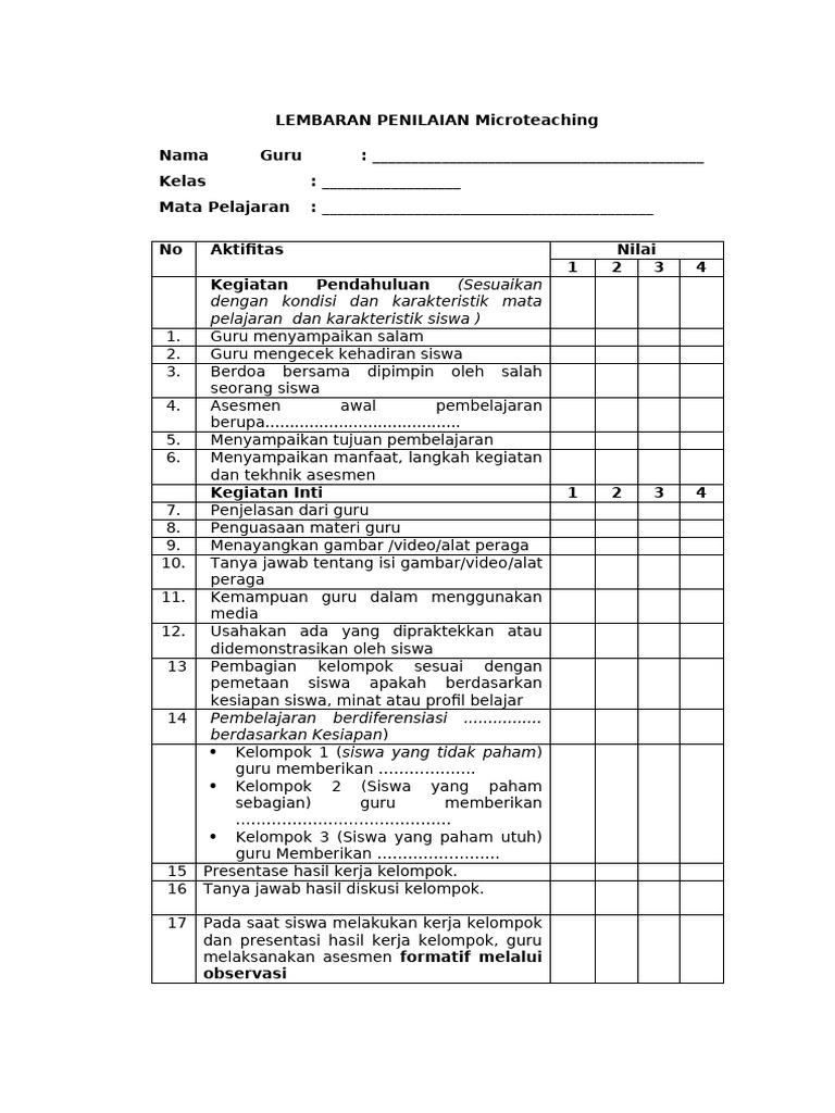 Penilaian Microteaching untuk Guru | PDF