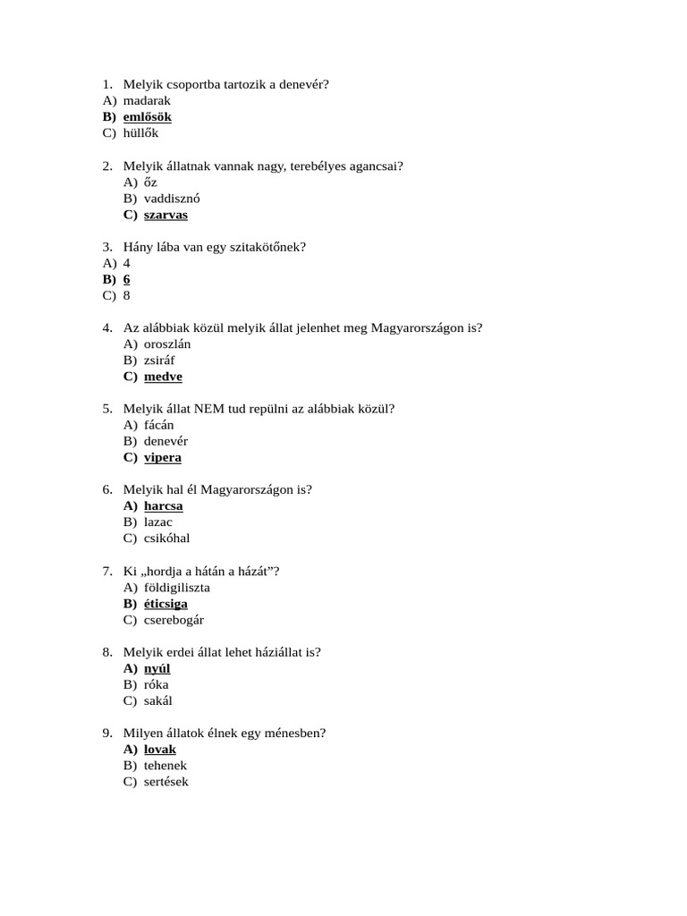 Kvíz (Kisebbeknek) Megoldás | PDF