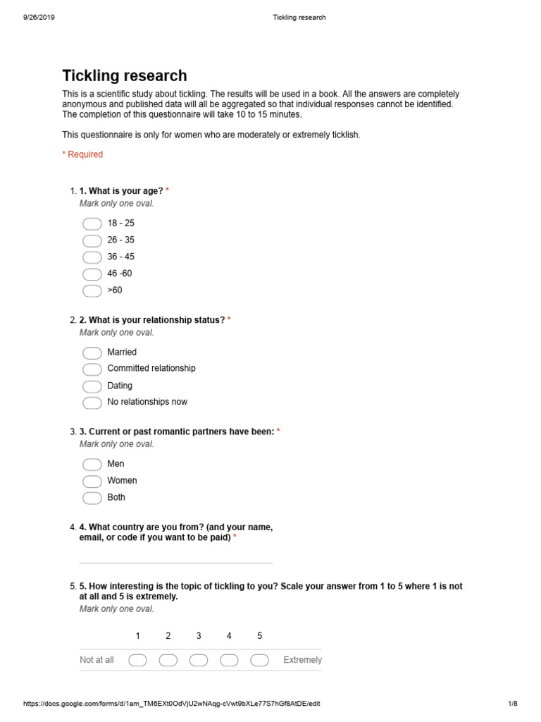 English long questionnaire | PDF | Tickling | Interpersonal Relationships