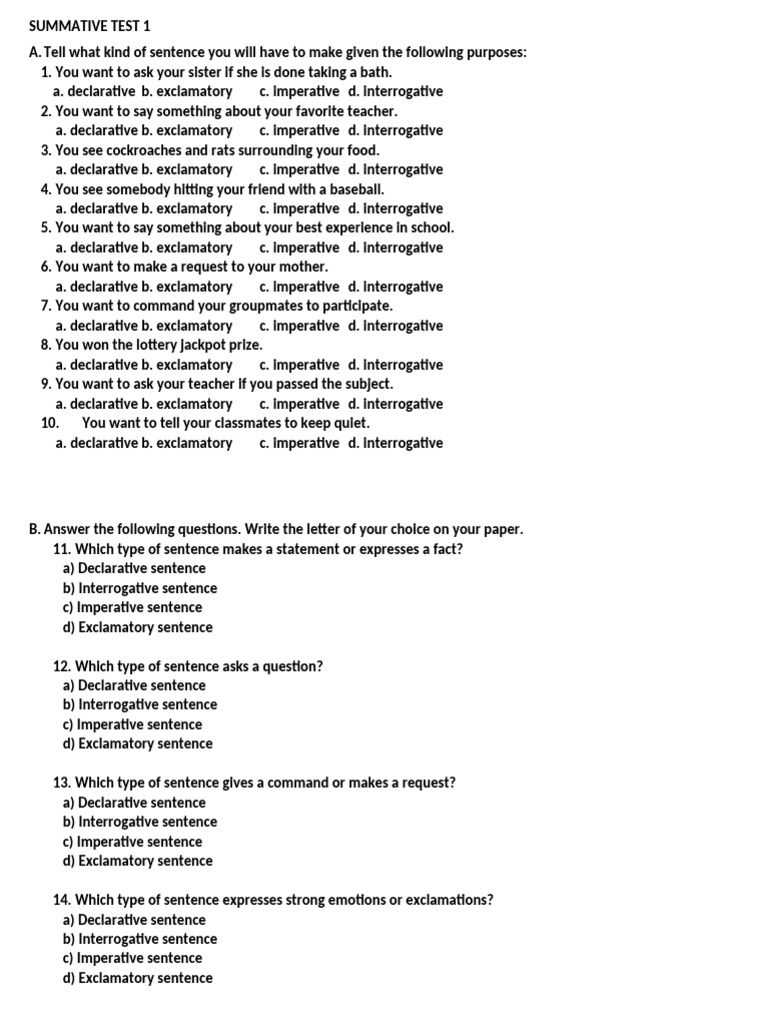Activity Kinds of Sentences | PDF | Sentence (Linguistics) | Question