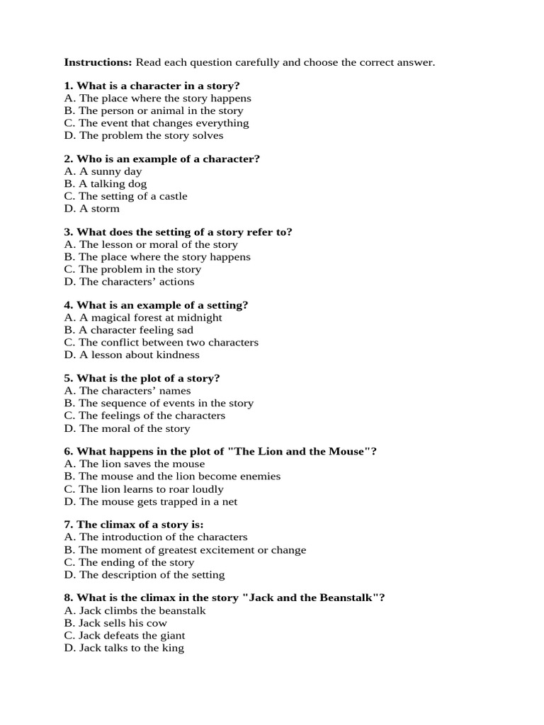 elements of a story quiz | PDF | Dorothy Gale