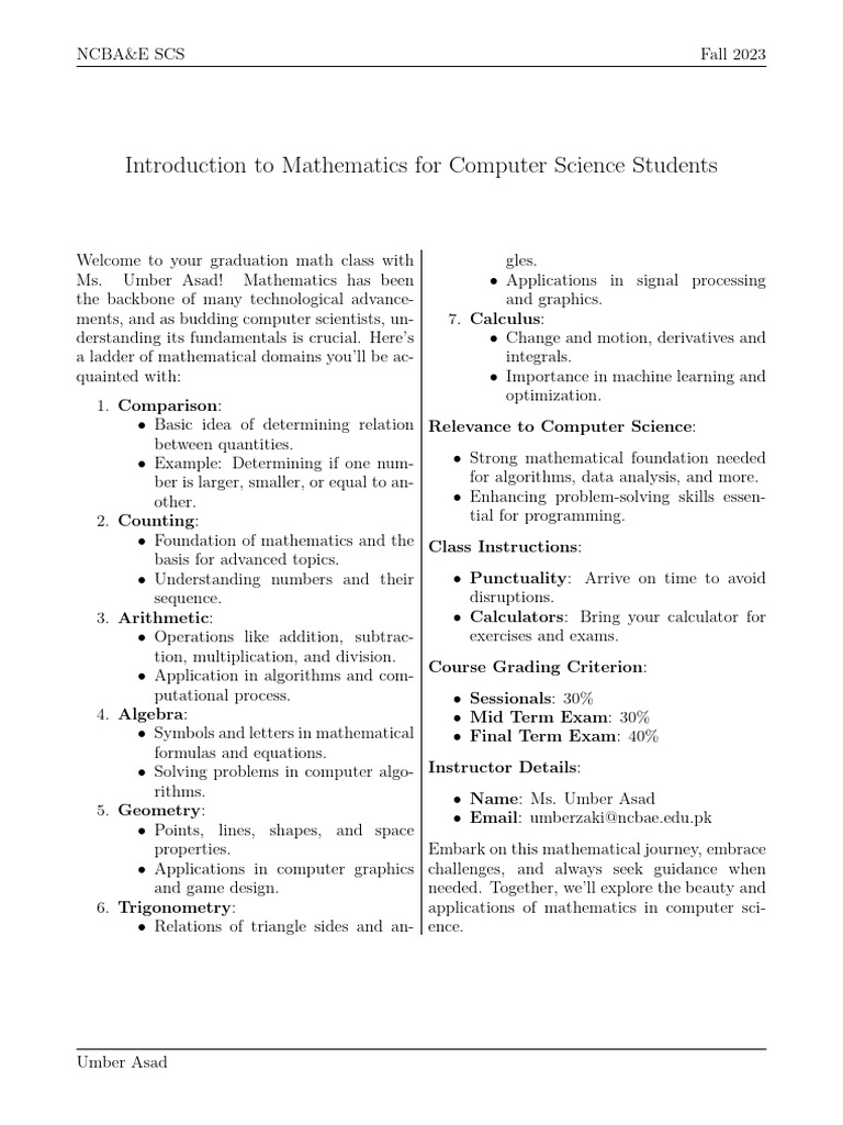 General Handout For All Math Classes | PDF | Mathematics | Multiplication