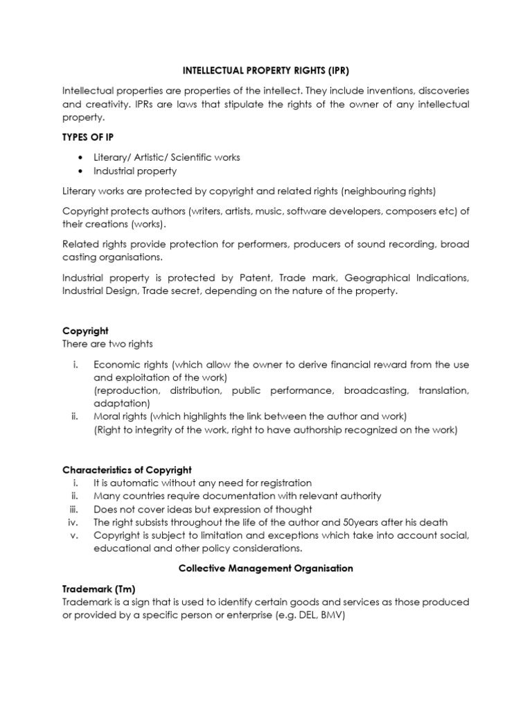 Intellectual Property Rights | PDF | Intellectual Property | Patent