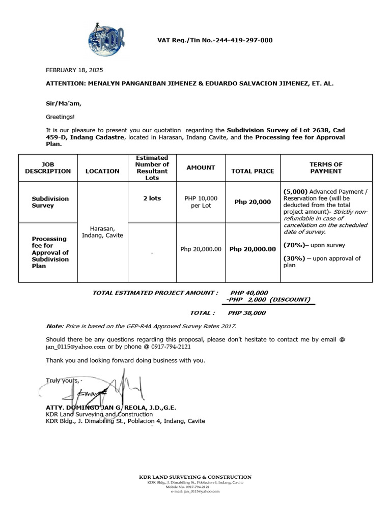 LOT 2638-2141-2142-QUOTATION-SUBDIVISION- SURVEY | PDF | Business ...