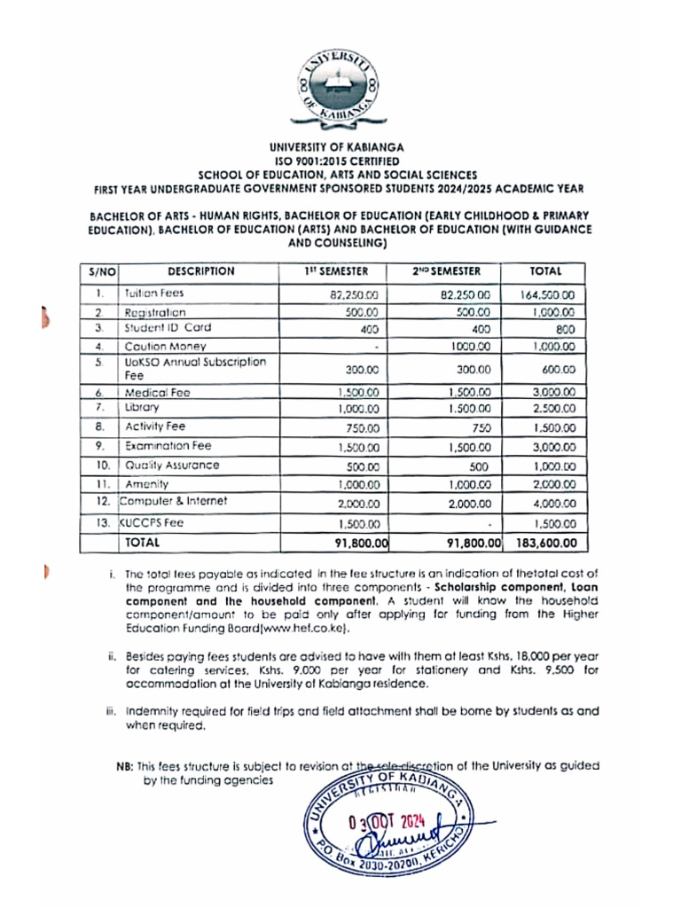 Kabianga Fees Structure | PDF