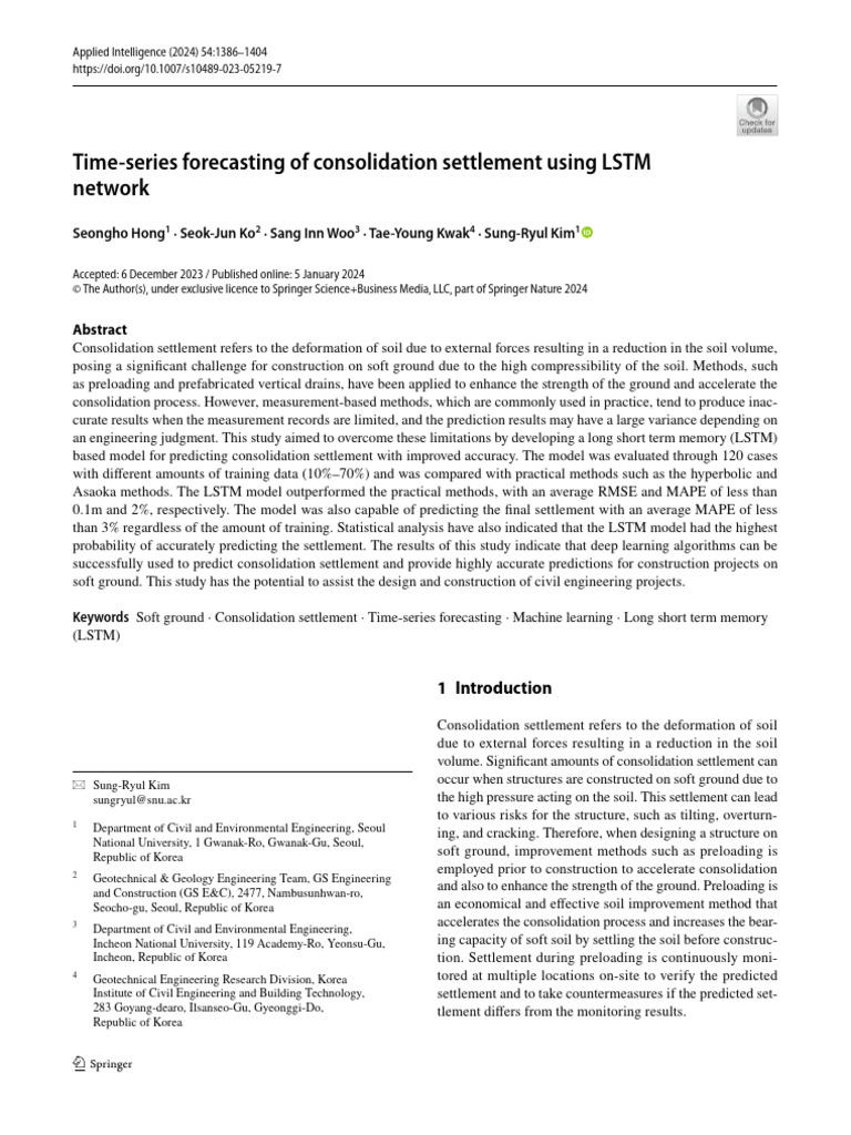 REF 1.0 Time‑series forecasting of consolidation settlement using LSTM | PDF | Deep Learning ...