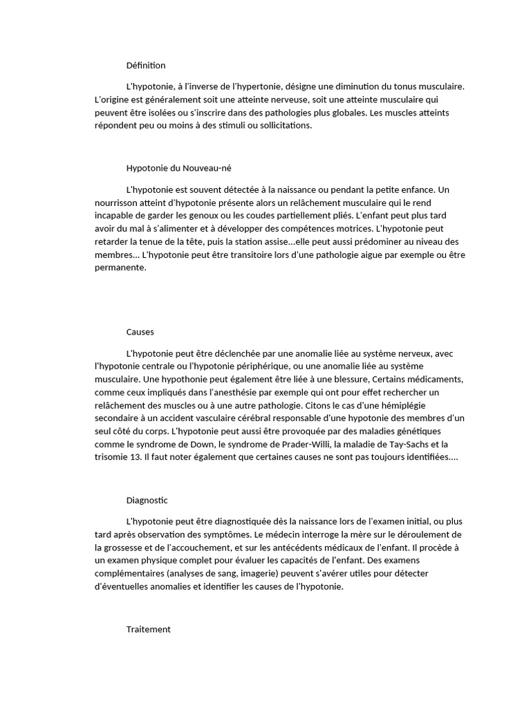Définition de l'hypotonie musculaire | PDF | Ergothérapie | Trisomie 21