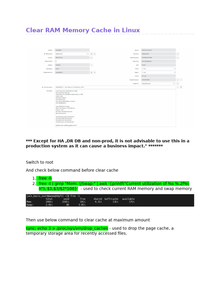 Clear RAM Memory Cache in Linux | PDF