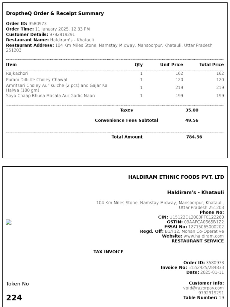 Droptheq Order & Receipt Summary: Order Id: Order Time: Customer ...