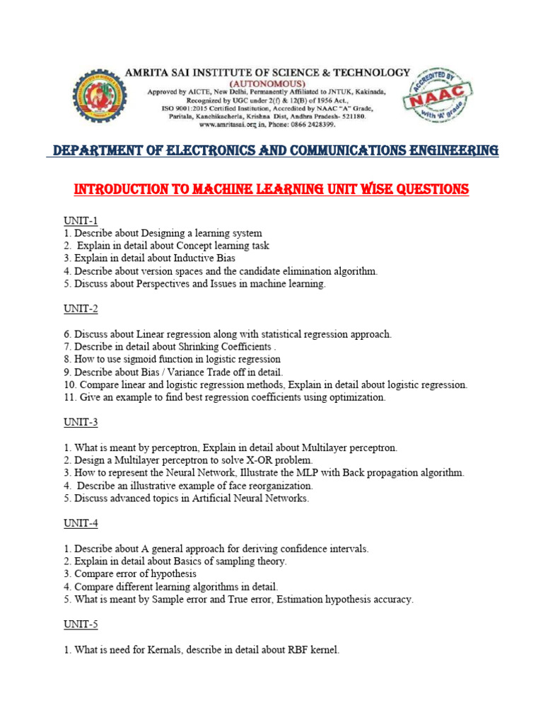 Unitwise Questions | PDF