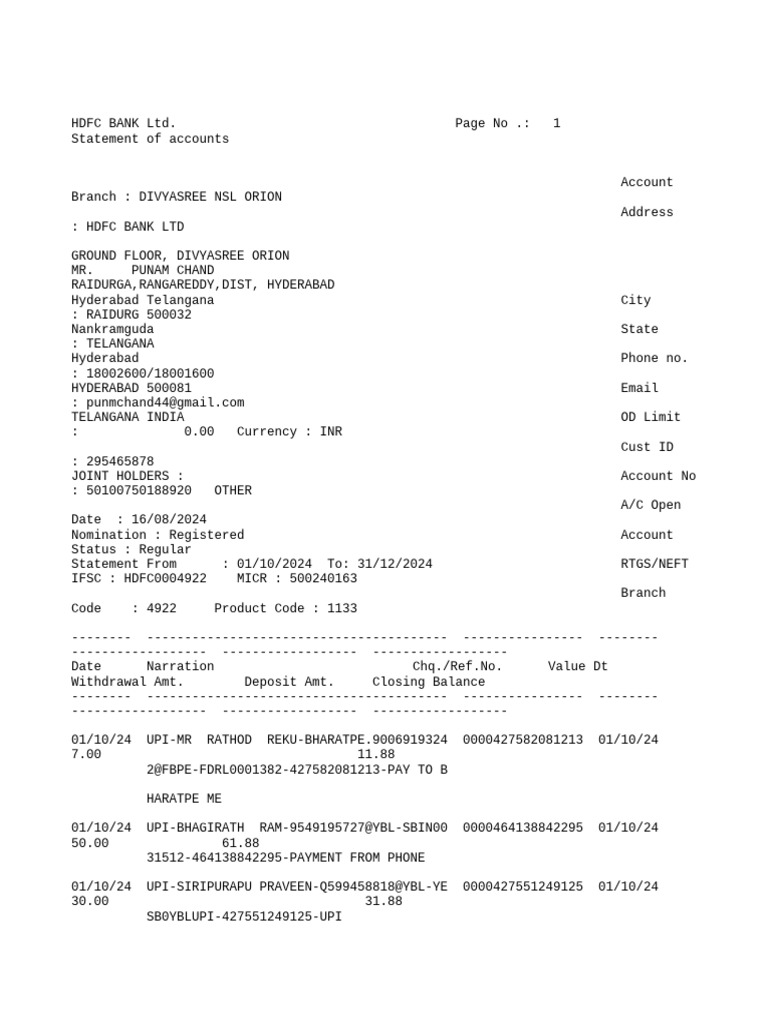 Acct Statement - XX8920 - 10012025 | PDF | Personal Finance | Banking ...