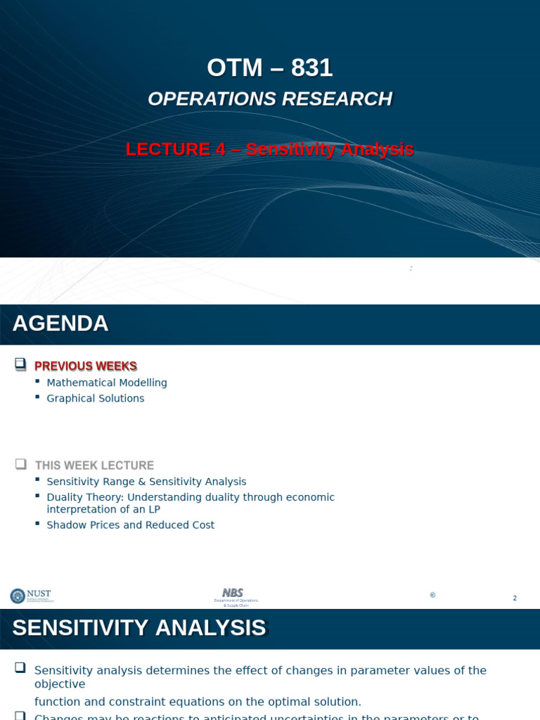 Lecture # 4 - Sensitivity Analysis | PDF | Sensitivity Analysis | Linear Programming