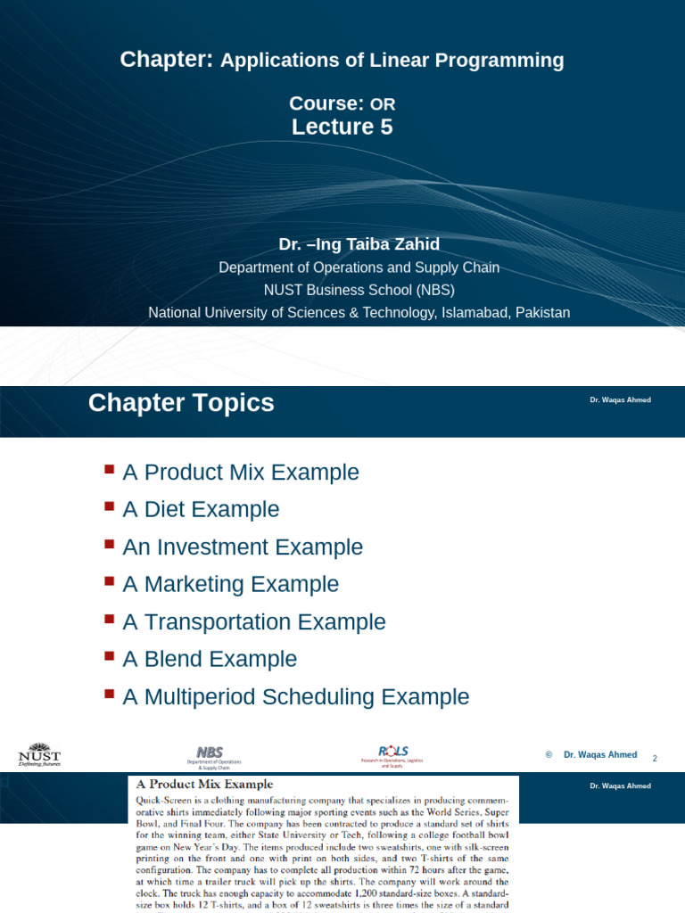 Lec 5-6 Applications of Linear Programming (1) | PDF | Oatmeal