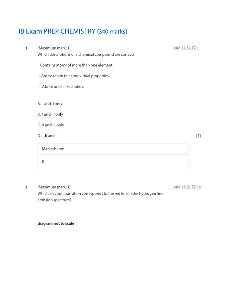 Ib Exam Prep Chemistry Marksheme PDF | PDF