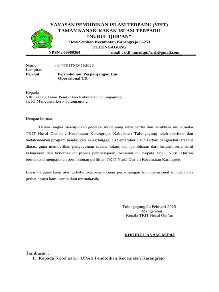 Permohonan Perpanjangan Ijin | PDF