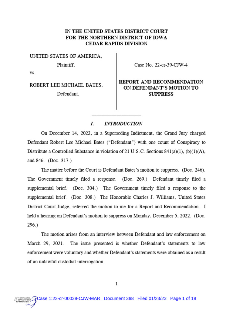 01.23.23 Robert Court Filings | PDF | Miranda Warning | Probation