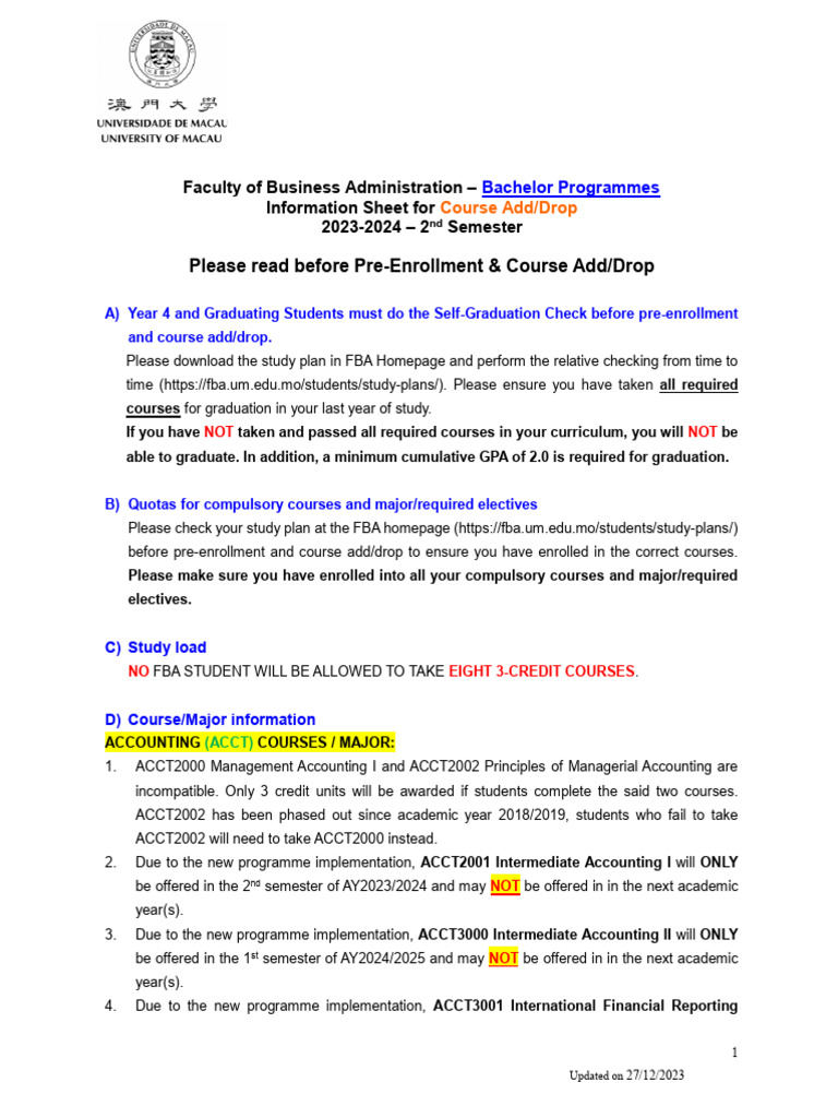 Information Sheet 2023-2 Add-Drop | PDF | Information System | Computer ...