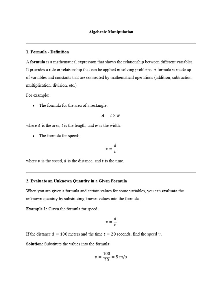 Algebraic Manipulation | PDF | Equations | Formula