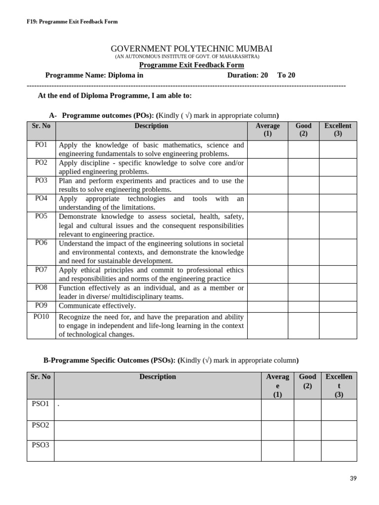 F19-Program Exit Feedback | PDF | Engineering | Knowledge
